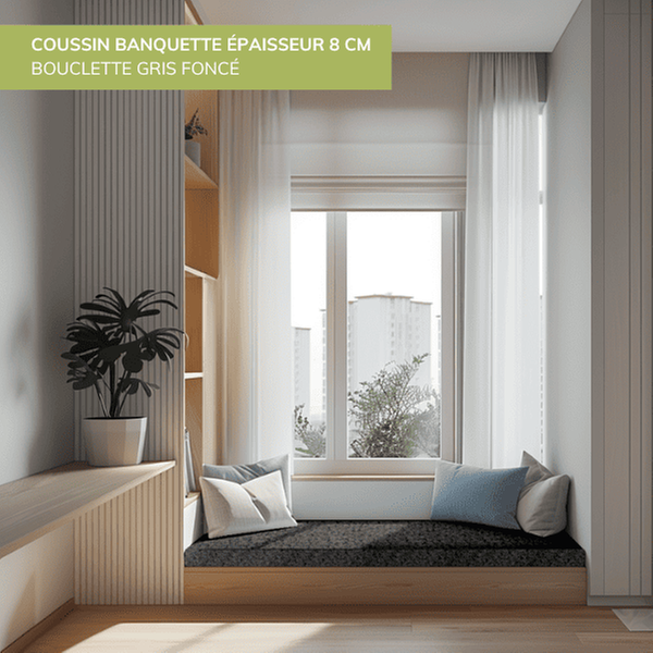 Coussin banquette intérieur sur-mesure : tissu bouclette