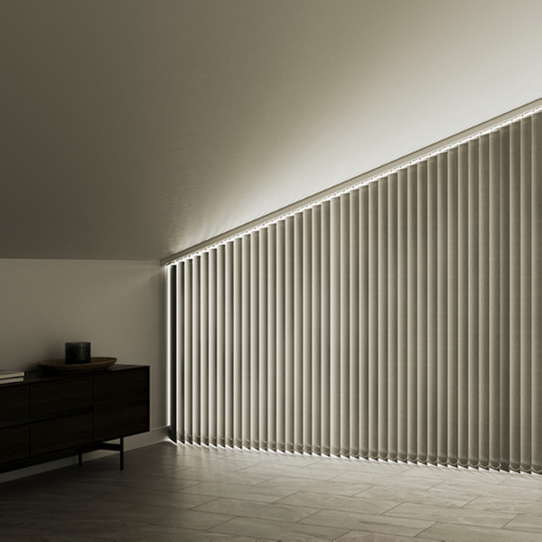 Store trapèze sur-mesure : toile occultant aspect toile de jute